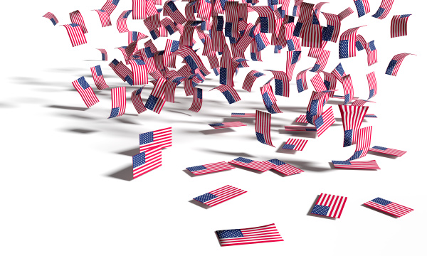 Mange noter flag regn og flag fra USA falder til jorden - Stockphoto ... Mange noter flag regn og flag fra USA falder til jorden - Stockphoto ...